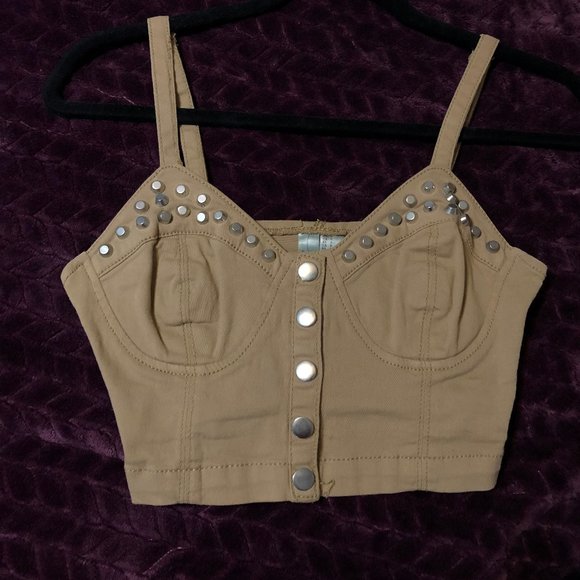 Tops | Tan Crop Top With Metal Details | Poshmark